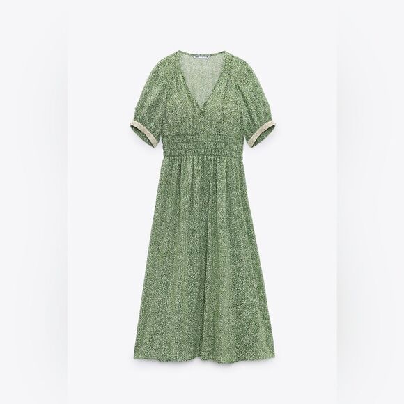 Zara | Dresses | Zara Green Floral Pint Dress S | Poshmark